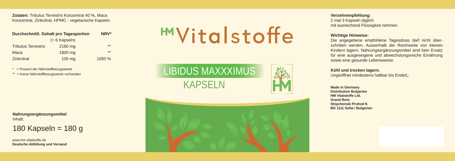 Natürliches Potenzmittel - Libidus Maxxximus (180 Kapseln) - HM Vitalstoffe